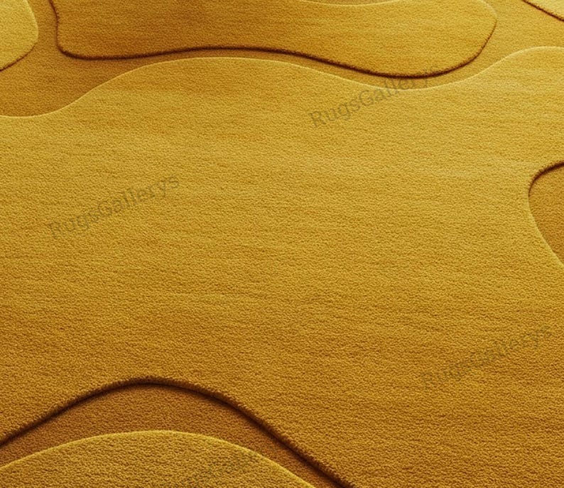 Irregular Mustard Yellow Abstract Wavy Textured Hand Tufted 8x10 ...