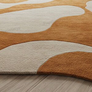 Abstract Brunt Orange Light Beige Hand Tufted Modern Wool Rug for ...