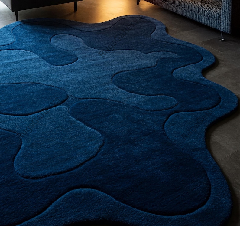 Deep Blue Modern Irregular Amoeba Shape Hand Tufted 6x9 Kids Room Rugs ...