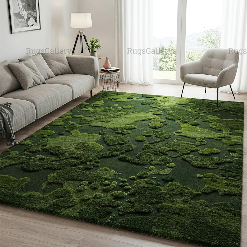 Modern Moss Deep Green Forest Hand Tufted Low High Textured Custom Wool ...