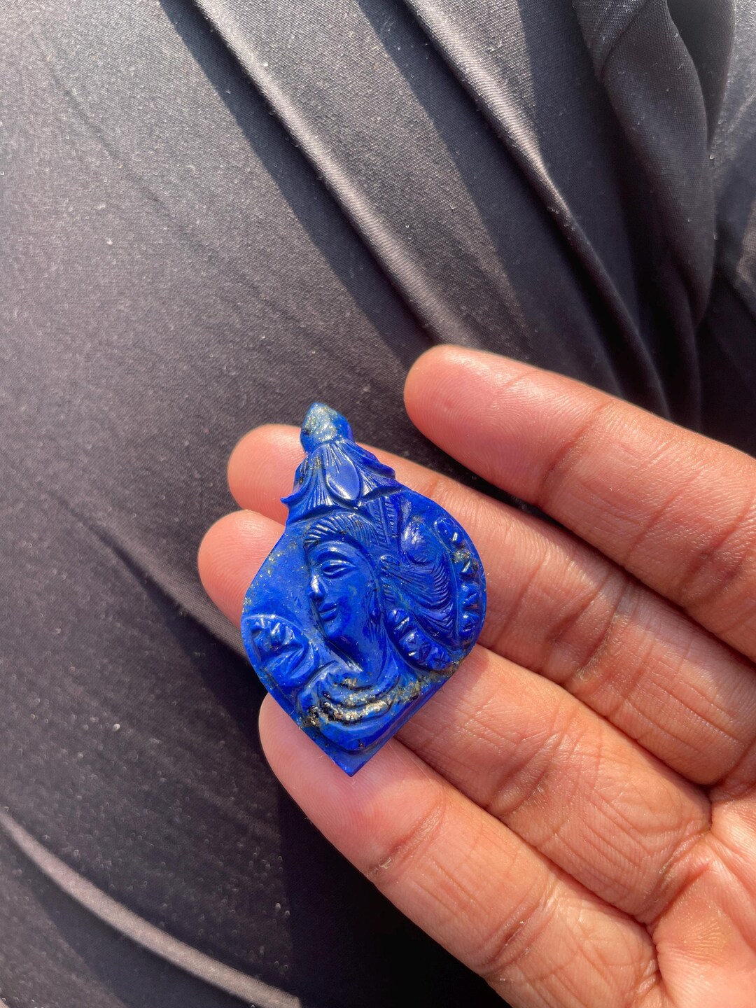 Hand Carved Lapis Lazuli Lady Face 48.5ct Natural Blue Gemstone ...