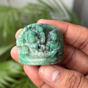 Hand-carved Emerald Vishnu Lakshmi Pendant: 188ct Gemstone Idol, Small ...