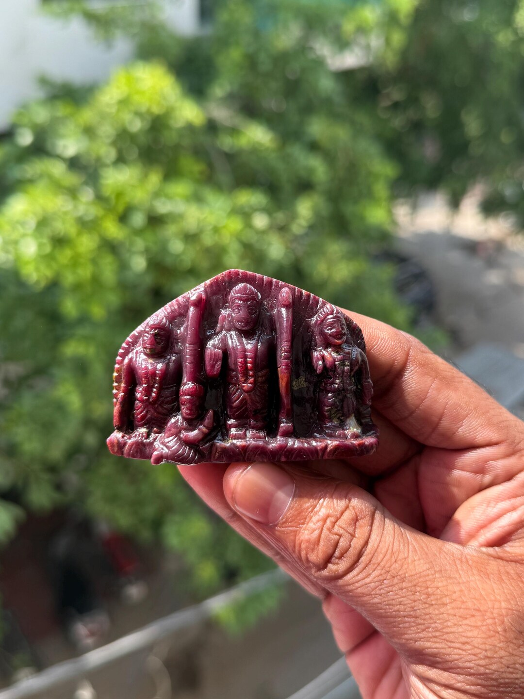 Hand Carved Ruby Ram Darbar Statue | Lord Ram Laxman Sita Hanuman Idol ...