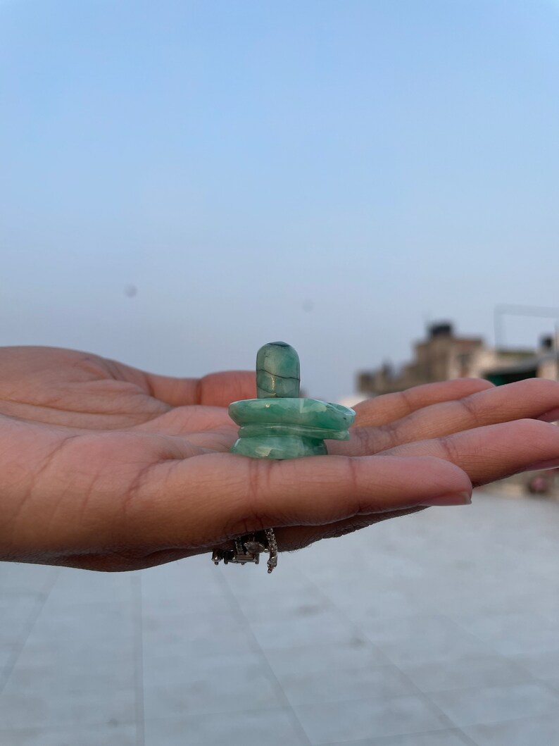 Tiny Beautifully Handcrafted Shivling in Natural Emerald Stone Gemstone ...