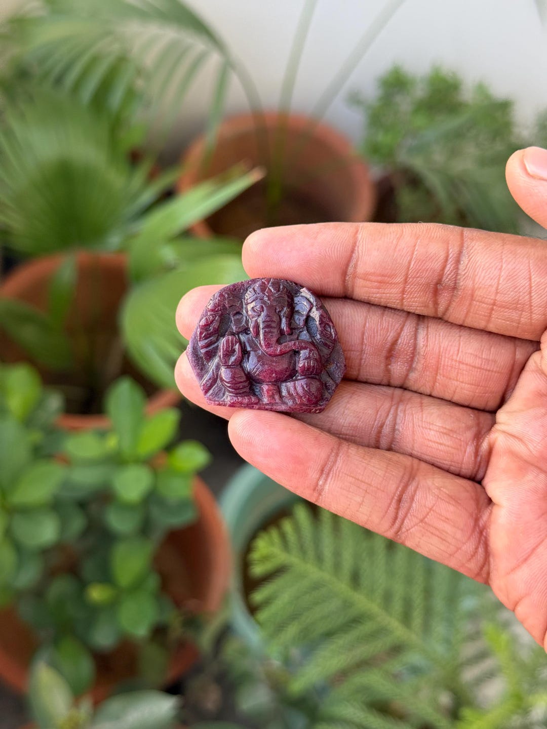 Ruby Ganesha Handmade Hand-carved Ruby Flat Carved Ganesh Pendant ...