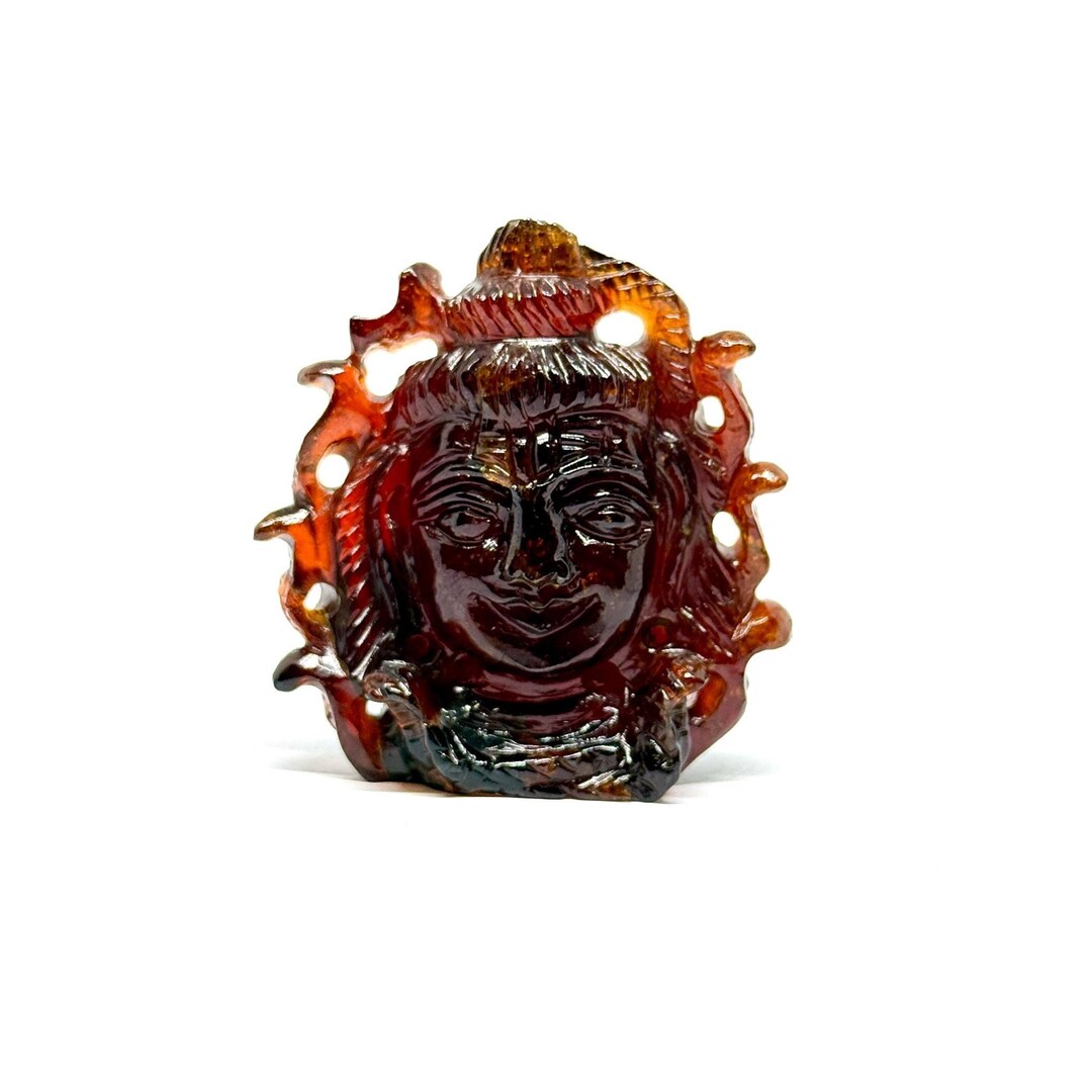 Hessonite Garnet Lord Shiva Statue, Hand-carved Shiva Head Sculpture ...