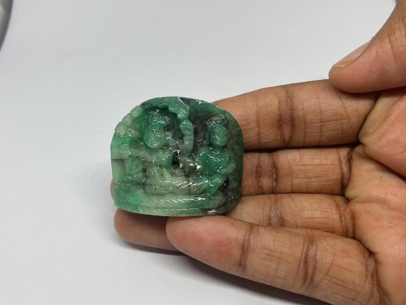 Hand-carved Emerald Vishnu Lakshmi Pendant: 188ct Gemstone Idol, Small ...