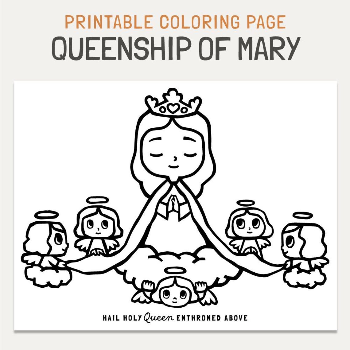 Queenship of Mary Printable Catholic Coloring Page, Coloring Sheet for ...