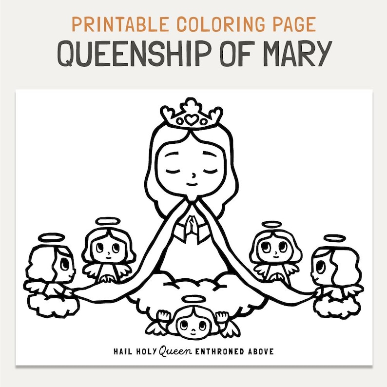 Queenship of Mary Printable Catholic Coloring Page, Coloring Sheet for ...