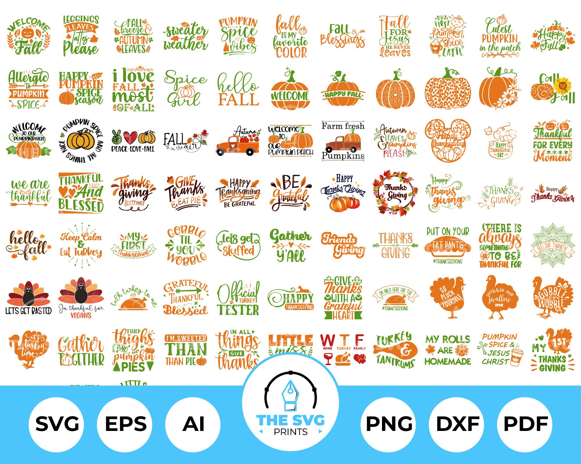 Thanksgiving SVG Bundle Fall SVG Bundle Autumn Bundle 80 - Etsy