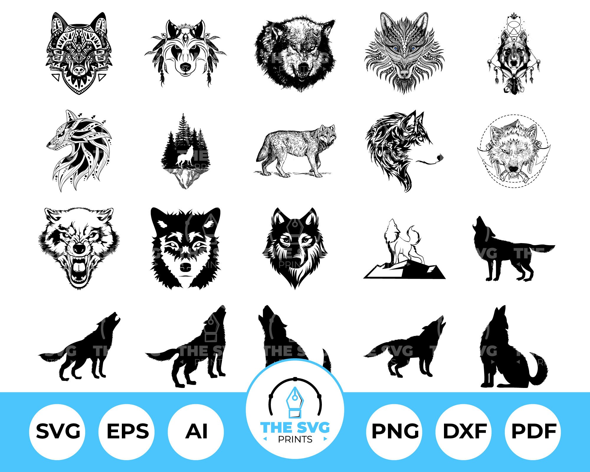 Wolf SVG Bundle 20 Wolf Head SVG Wolf SVG Files for Cricut - Etsy