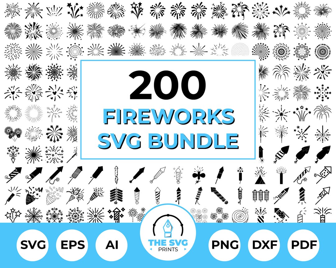 Fireworks SVG Mega Bundle - 200 Fireworks, Firecrackers Clipart ...