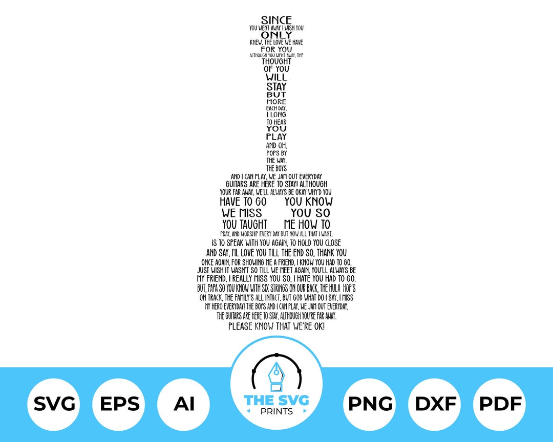Personalized Guitar Shaped Lyrics, Custom Print SVG, Gift for Husband ...