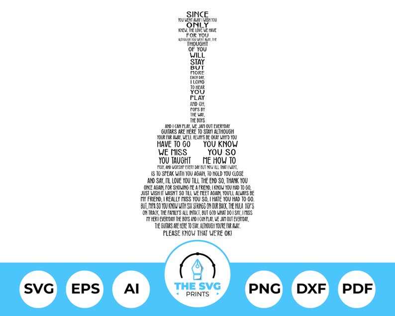Personalized Guitar Shaped Lyrics Custom Print SVG - Etsy