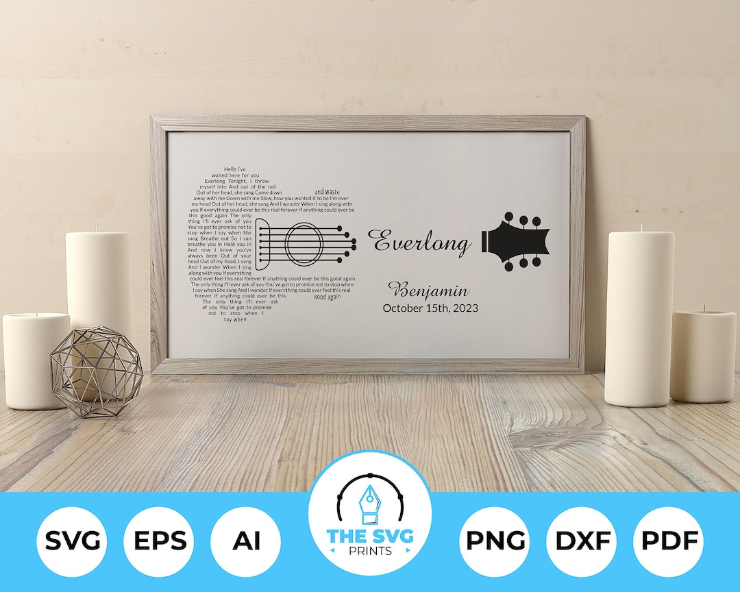 Personalized Guitar Shaped Lyrics, Custom Print SVG, Personalized ...