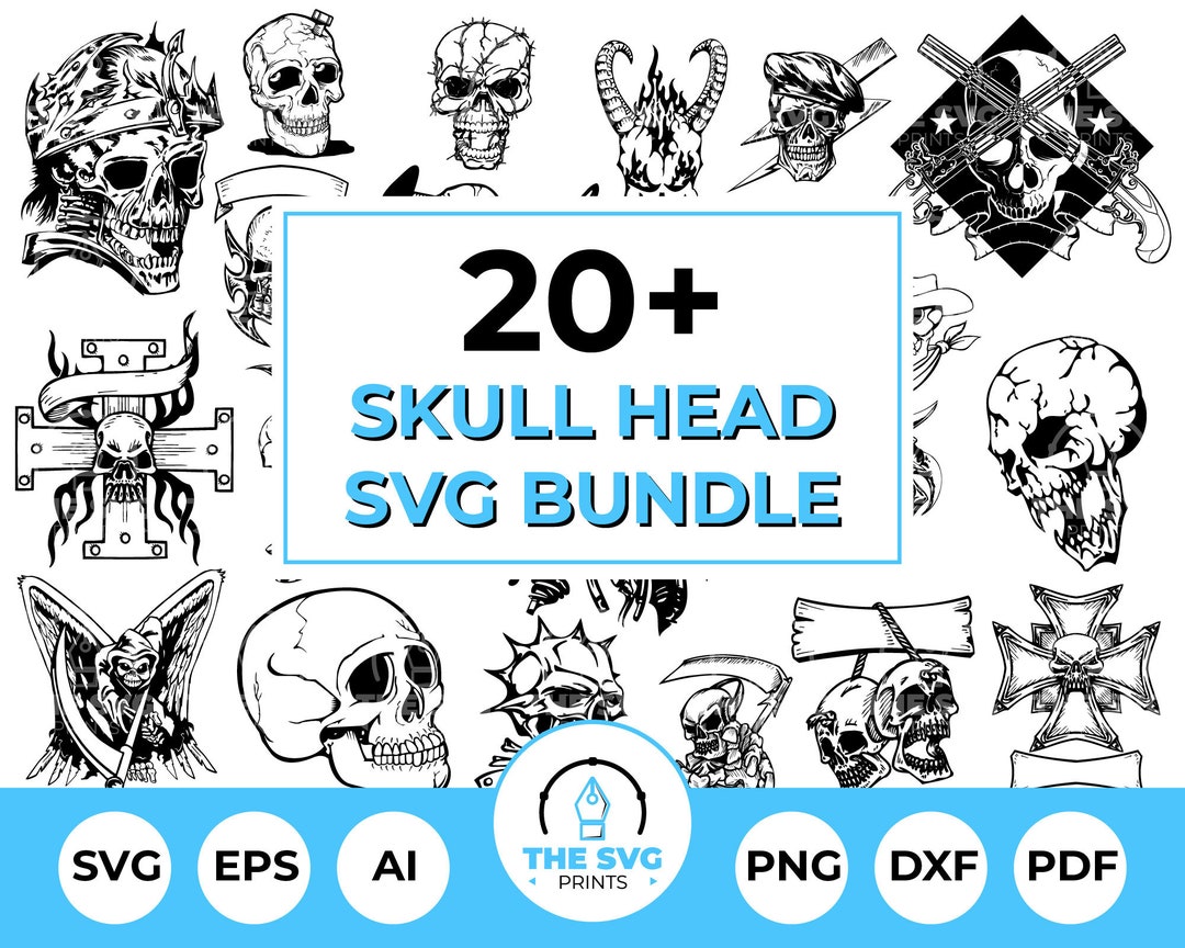 Skull Head SVG Bundle - 20+ Designs, Skull Clipart, Bones Cut File ...