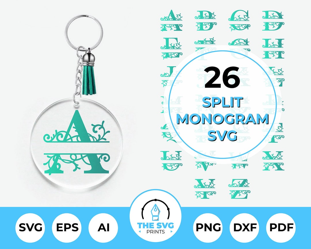 Split Monogram SVG Bundle, Split Alphabet With Vines, Split Letters for ...