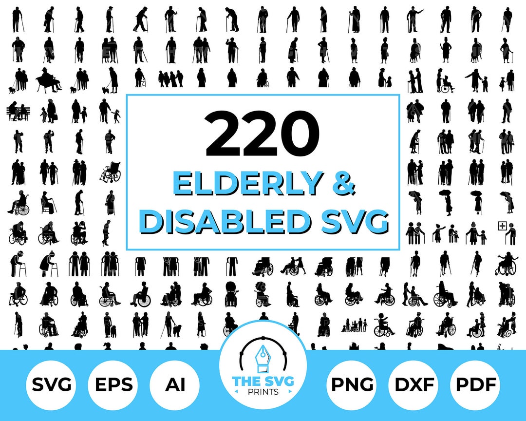 Elderly People Disabled Silhouette SVG Bundle, Retirement Bundle, Old ...