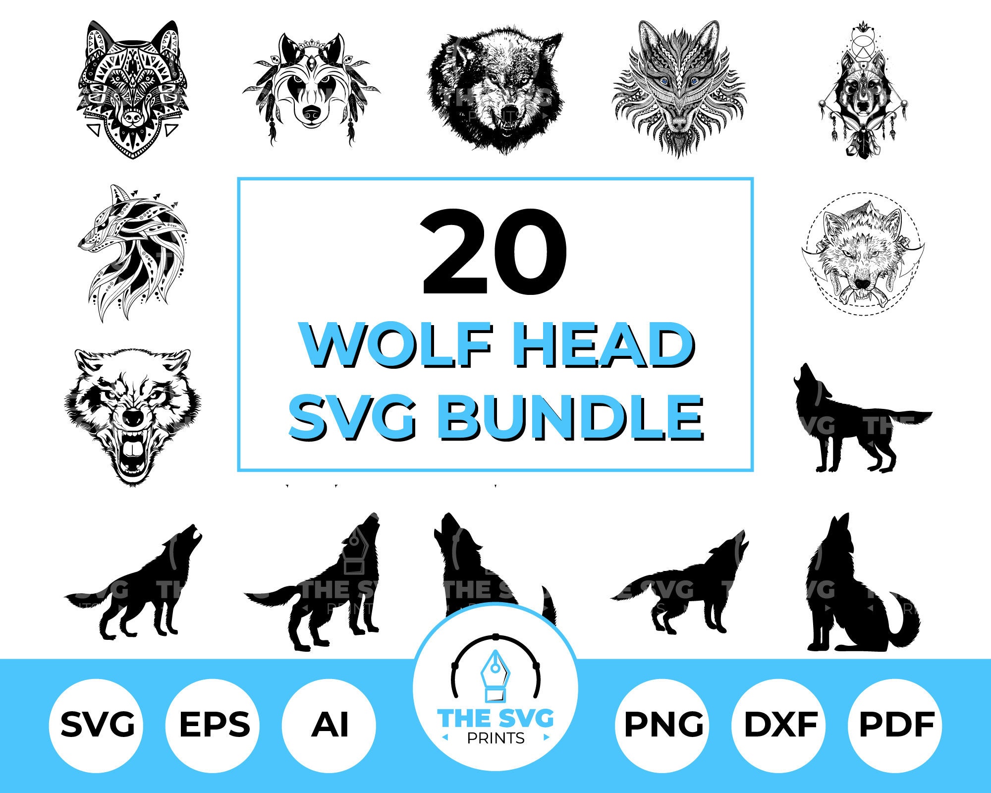 Wolf SVG Bundle 20 Wolf Head SVG Wolf SVG Files for Cricut - Etsy