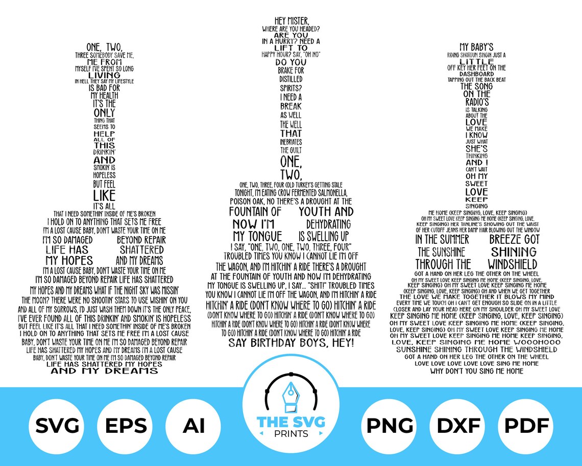 Personalized Guitar Shaped Lyrics Custom Print SVG - Etsy