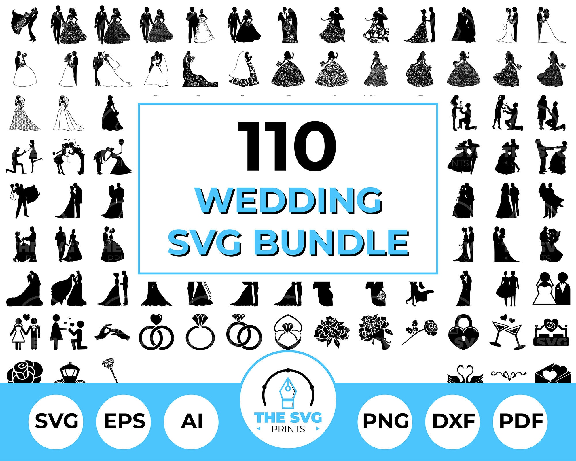 Wedding Couple SVG Bundle: Bride and Groom Clipart (110 Files) - Etsy