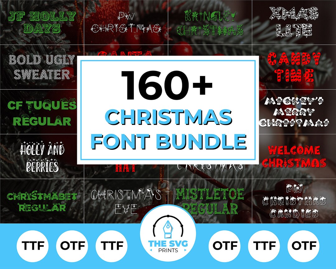 163 Christmas Fonts Bundle (OTF & TTF). Holiday Craft Font Mega Pack ...