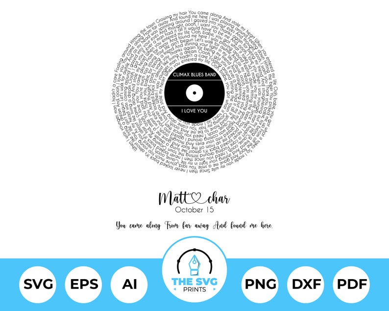 Personalized Record Print Lyrics Custom Wall Decor SVG - Etsy