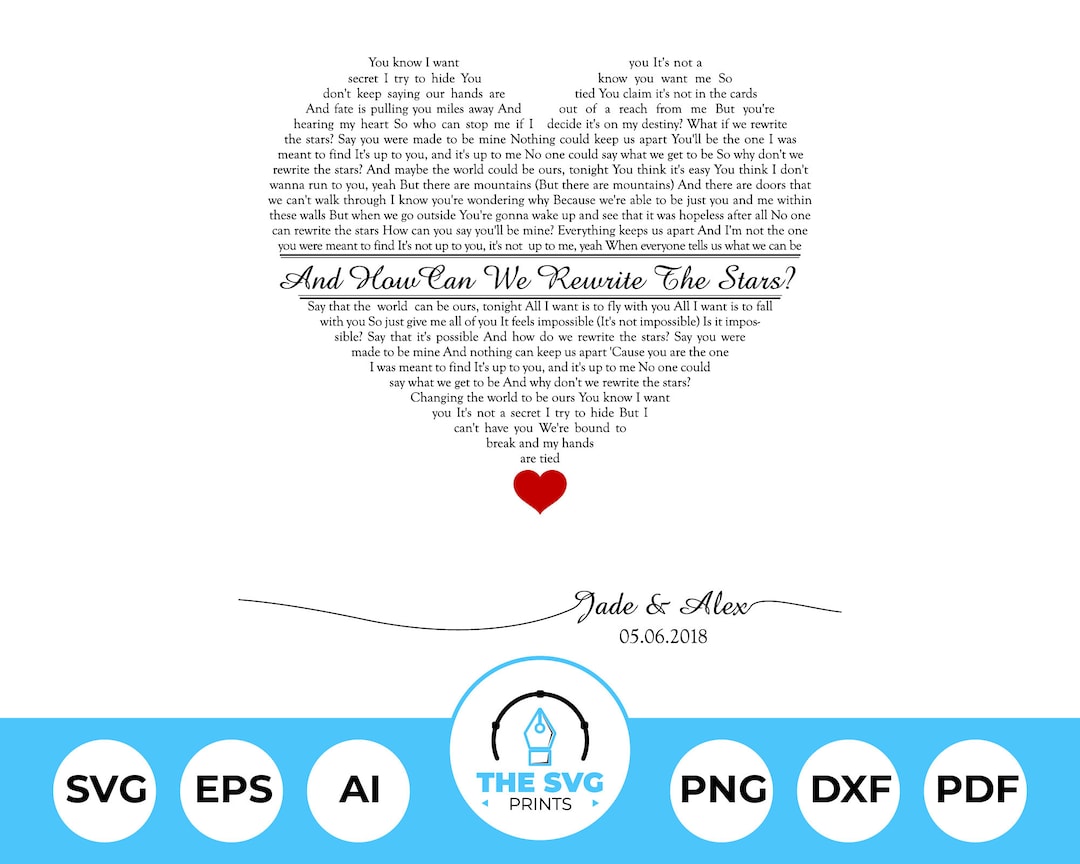 Personalized Heart Shaped Lyrics SVG, Custom Wedding Song, Gift for ...