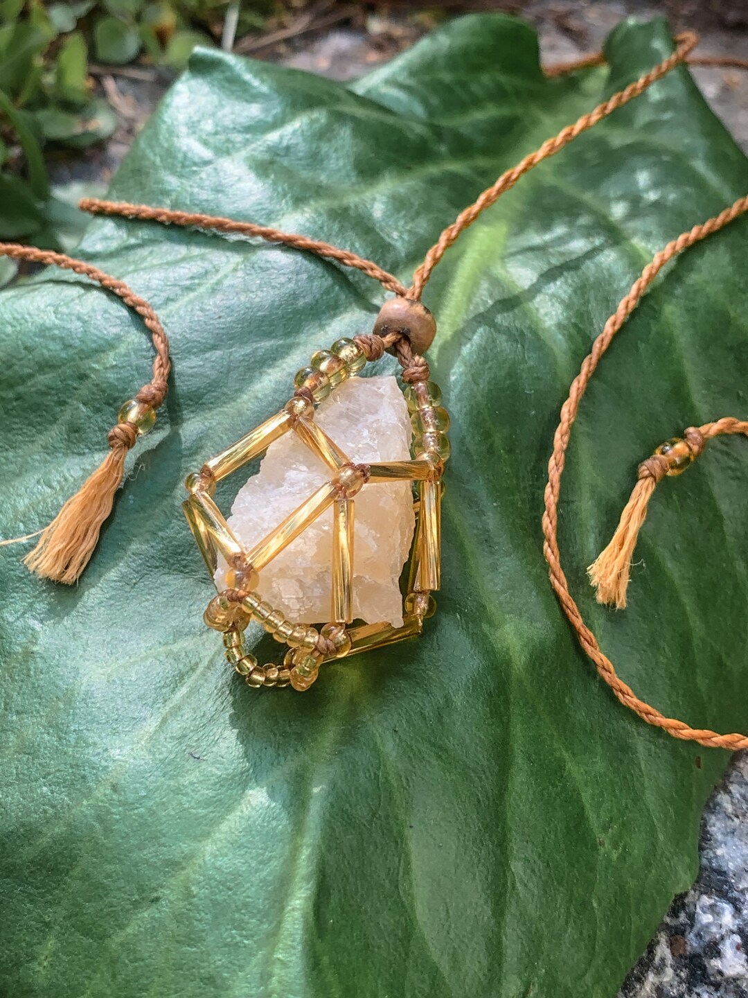 Golden Gemstone Crystal Pouch Micro Macrame Necklace - Etsy