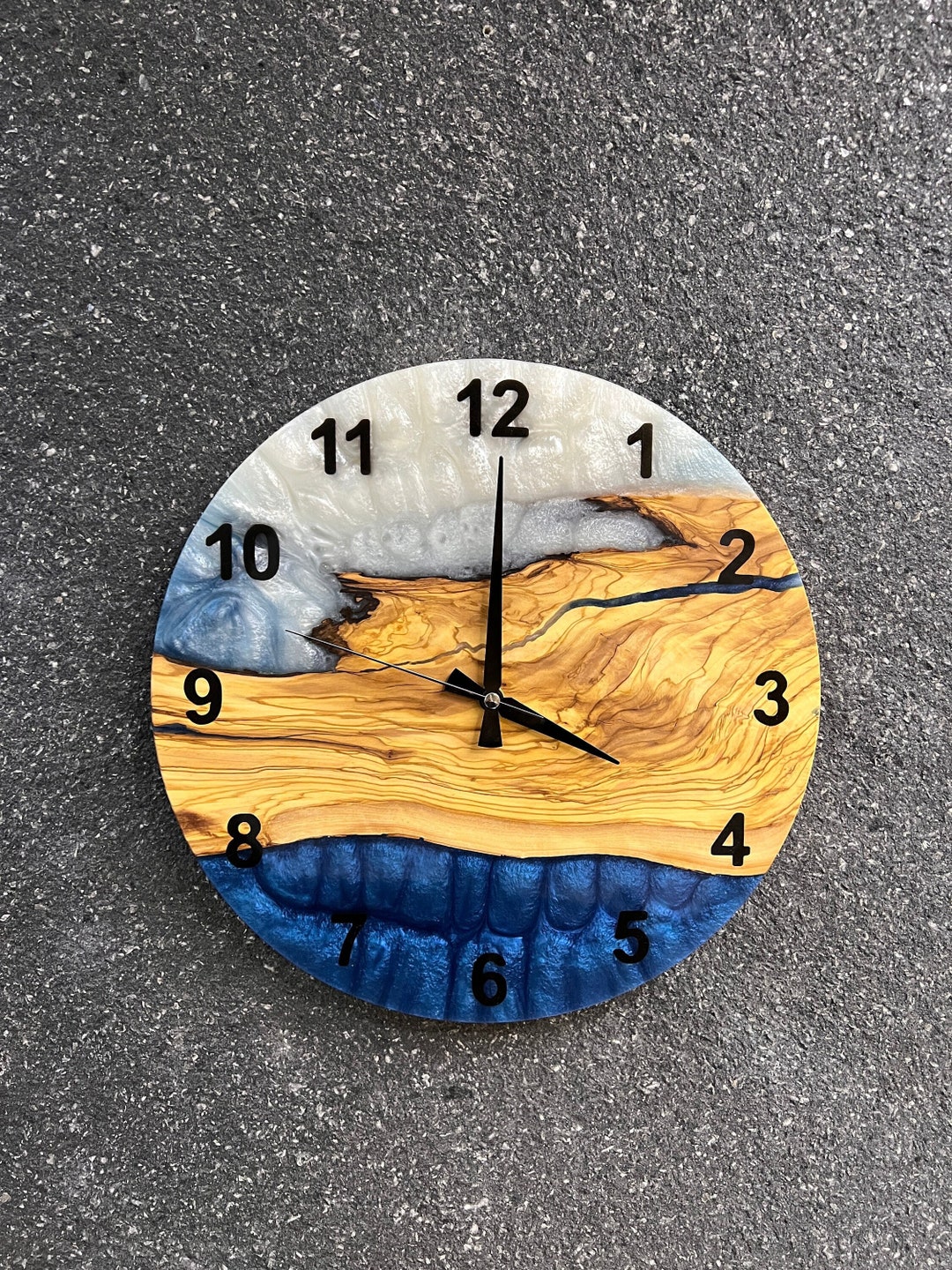 Custom Made Resin & Olive Wood Wall Clock Unique, Epoxy and Wooden Wall ...