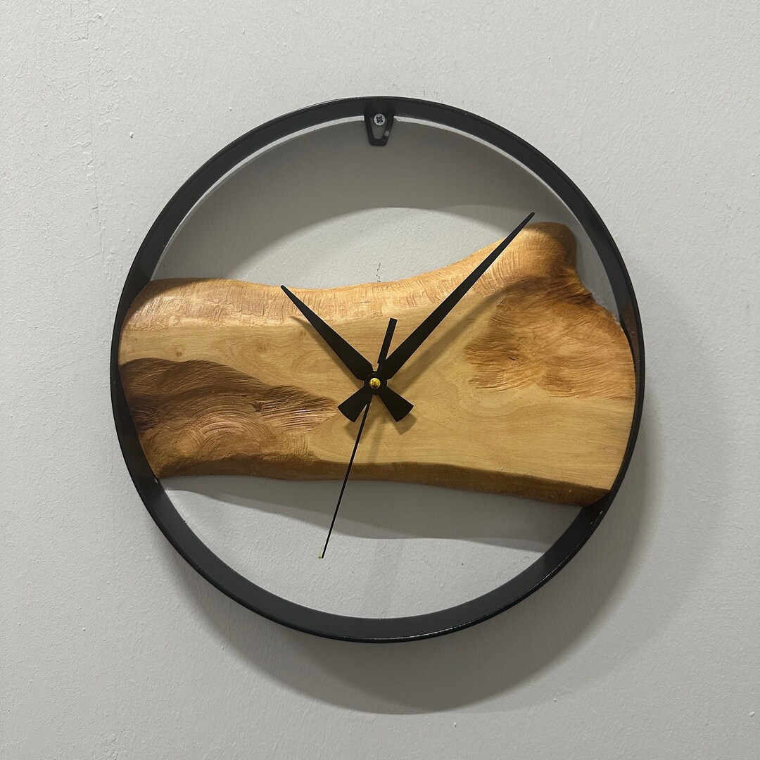 Metal Frame Rustic Olive Wood Wall Clock made to Order, Farmhouse Clock ...