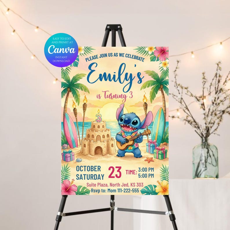 Editable Stitch Birthday Invitation, Stitch Pool Party Evite, Lilo ...