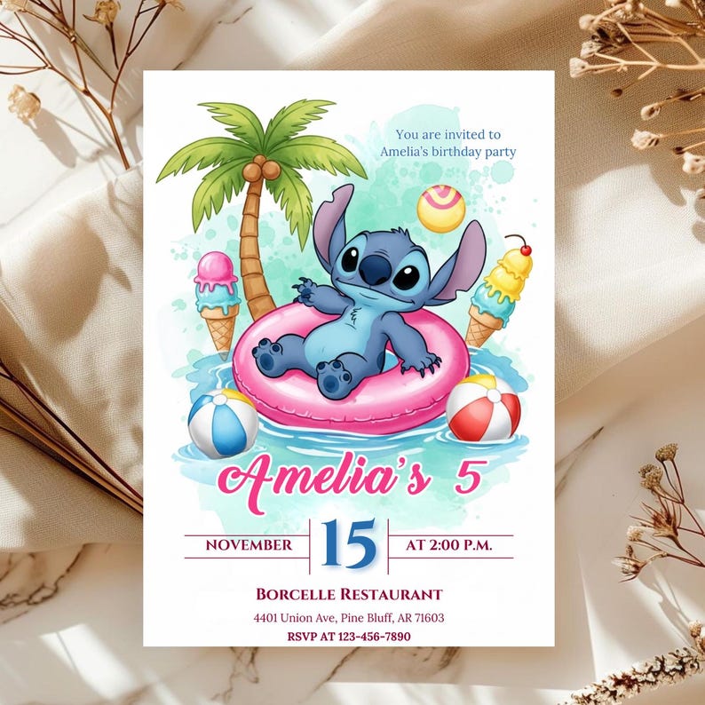 Stitch Birthday Invitation | Editable Canva Template (digital Download ...