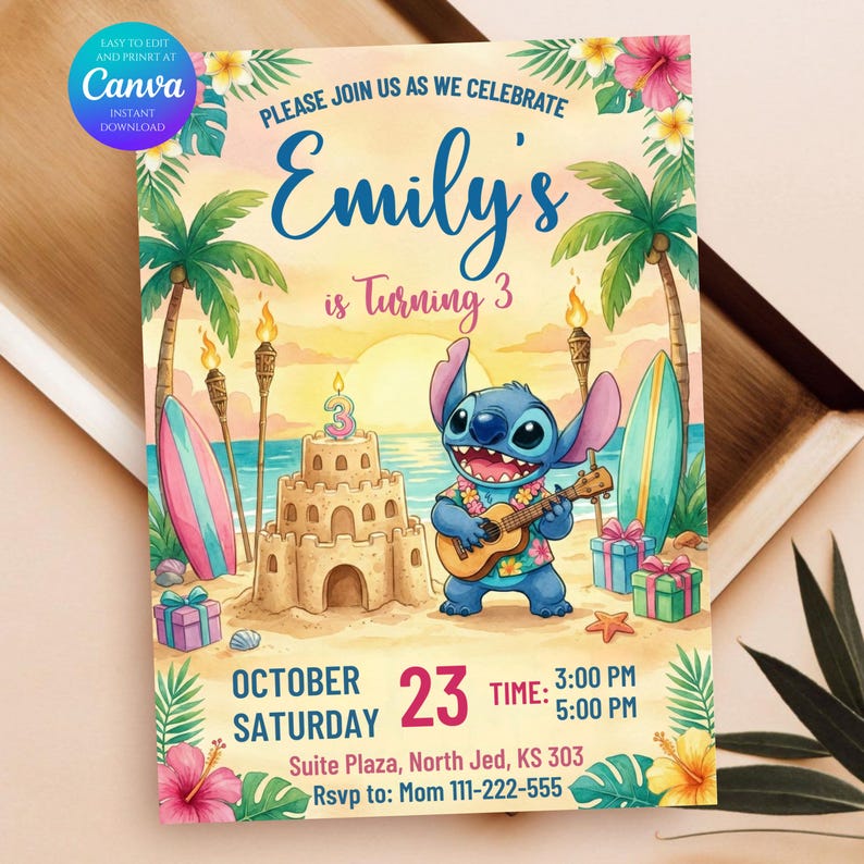 Editable Stitch Birthday Invitation, Stitch Pool Party Evite, Lilo ...
