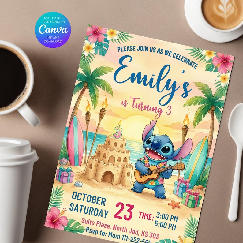 Editable Stitch Birthday Invitation, Stitch Pool Party Evite, Lilo ...