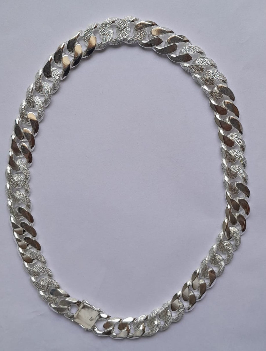 925 Solid Heavy Sterling Silver Diamond Textured Cuban Link Chain BOX ...
