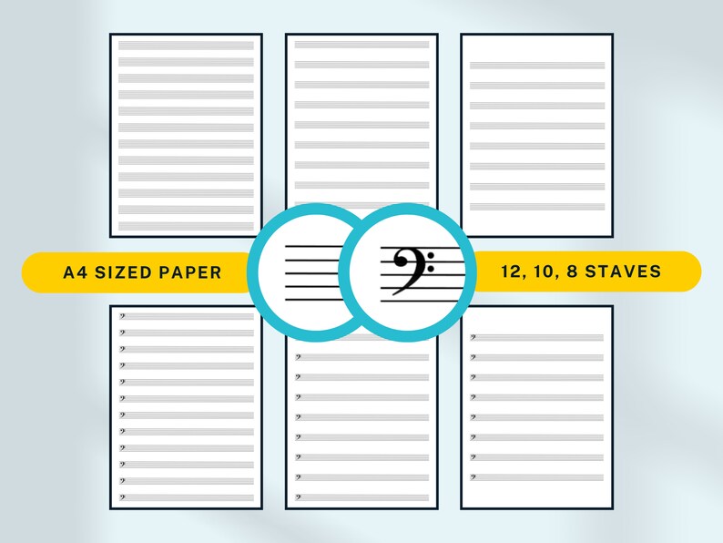Printable Blank Sheet Music A4 PDF. Printable Staff Paper. 8, 10 & 12 ...