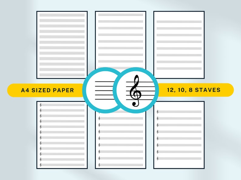 Printable Sheet Music A4 PDF. Printable Staff Paper. 8, 10 & 12 Staves ...