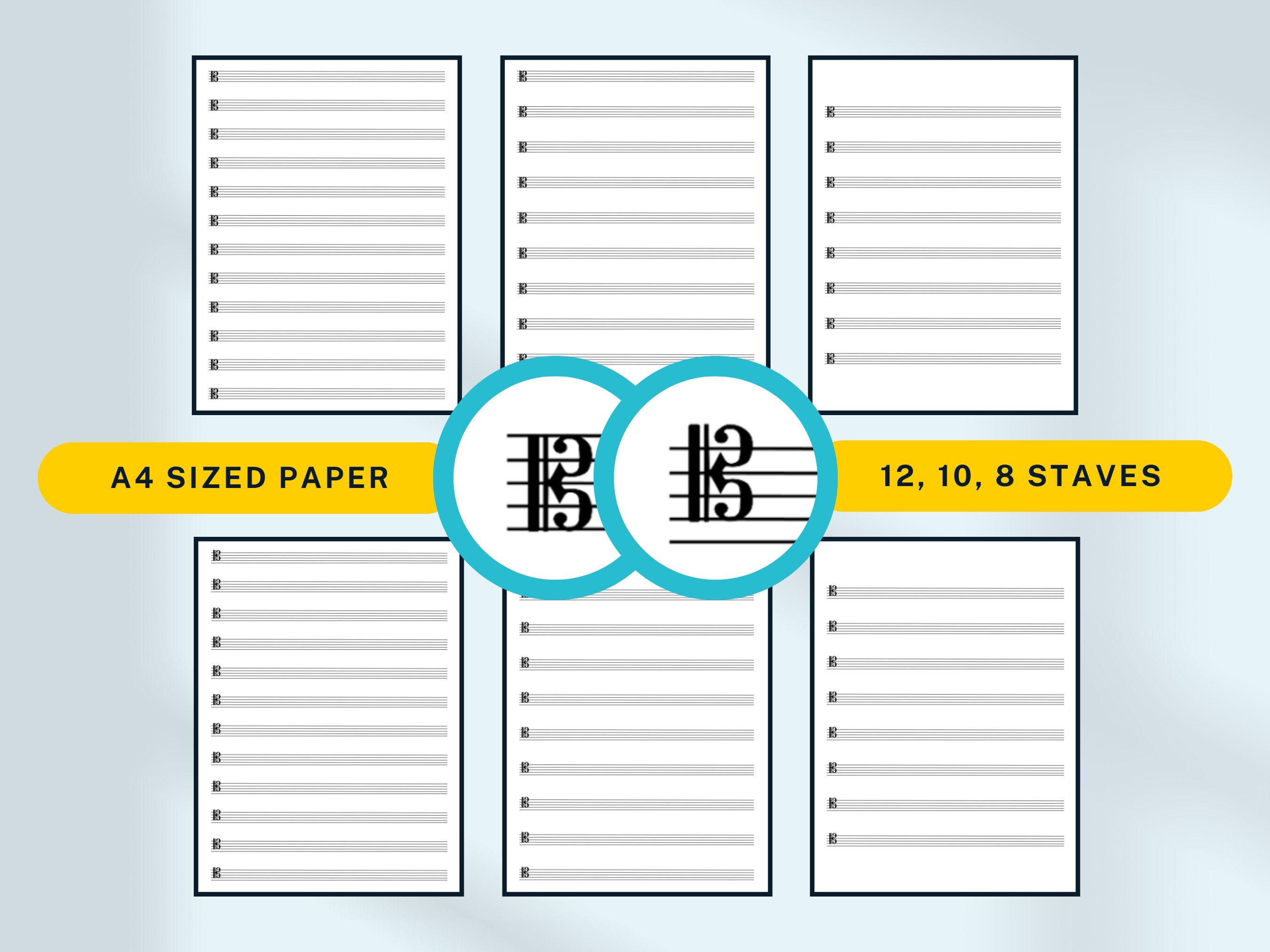Printable Sheet Music A4 PDF. Printable Staff Paper. 8, 10 & 12 Staves ...