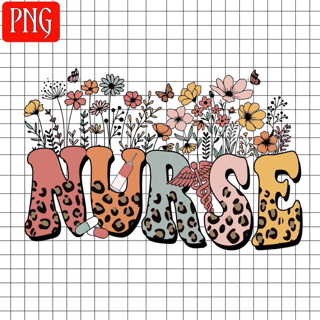 Leopard Print With Flowers Nurse PNG Wild Flowers Nurse - Etsy