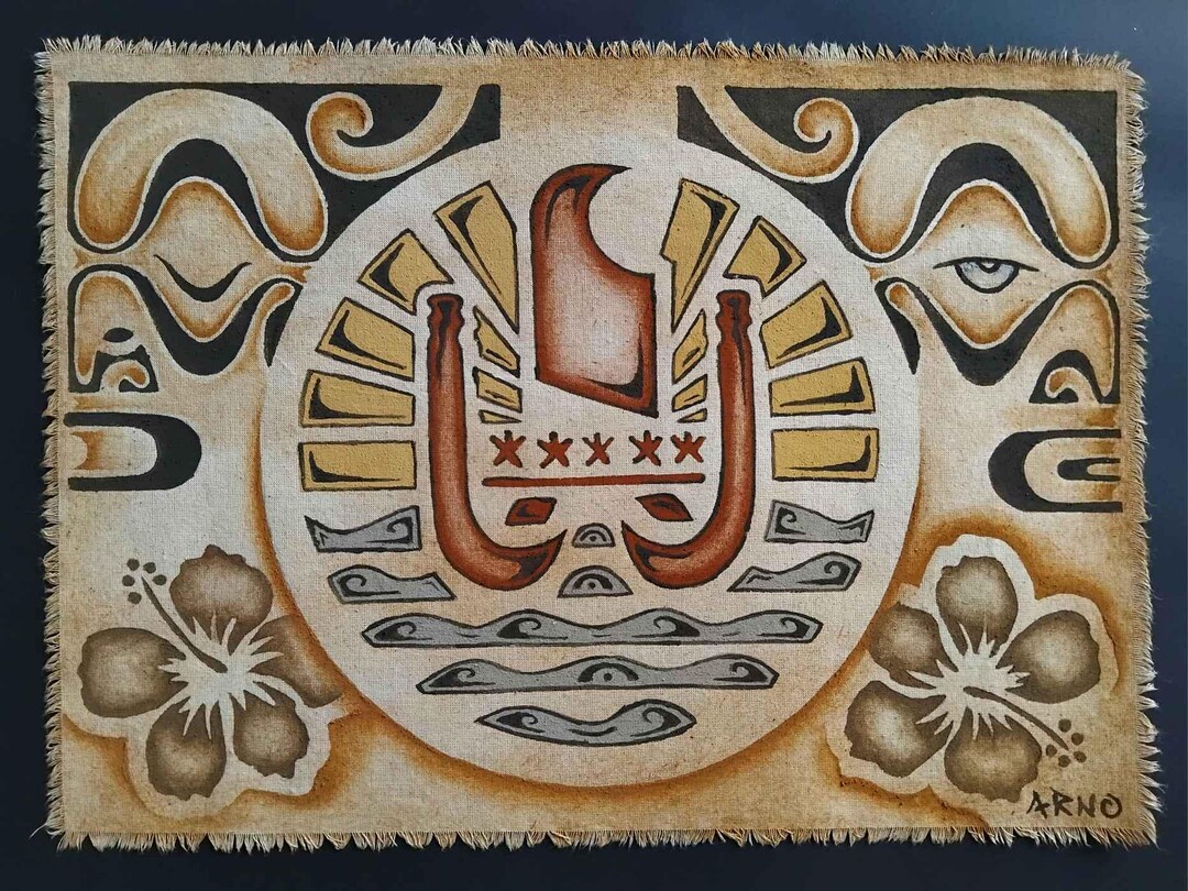 Tikis, Hibiscus and Tahitian Flag - Etsy