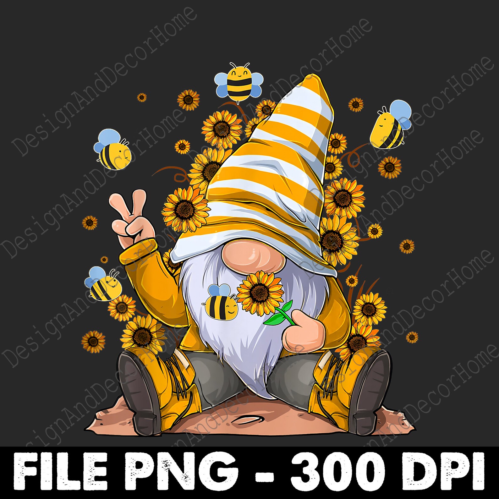 Sunflower Gnome Png With Bee Funny Hippie Gnome for Flower - Etsy