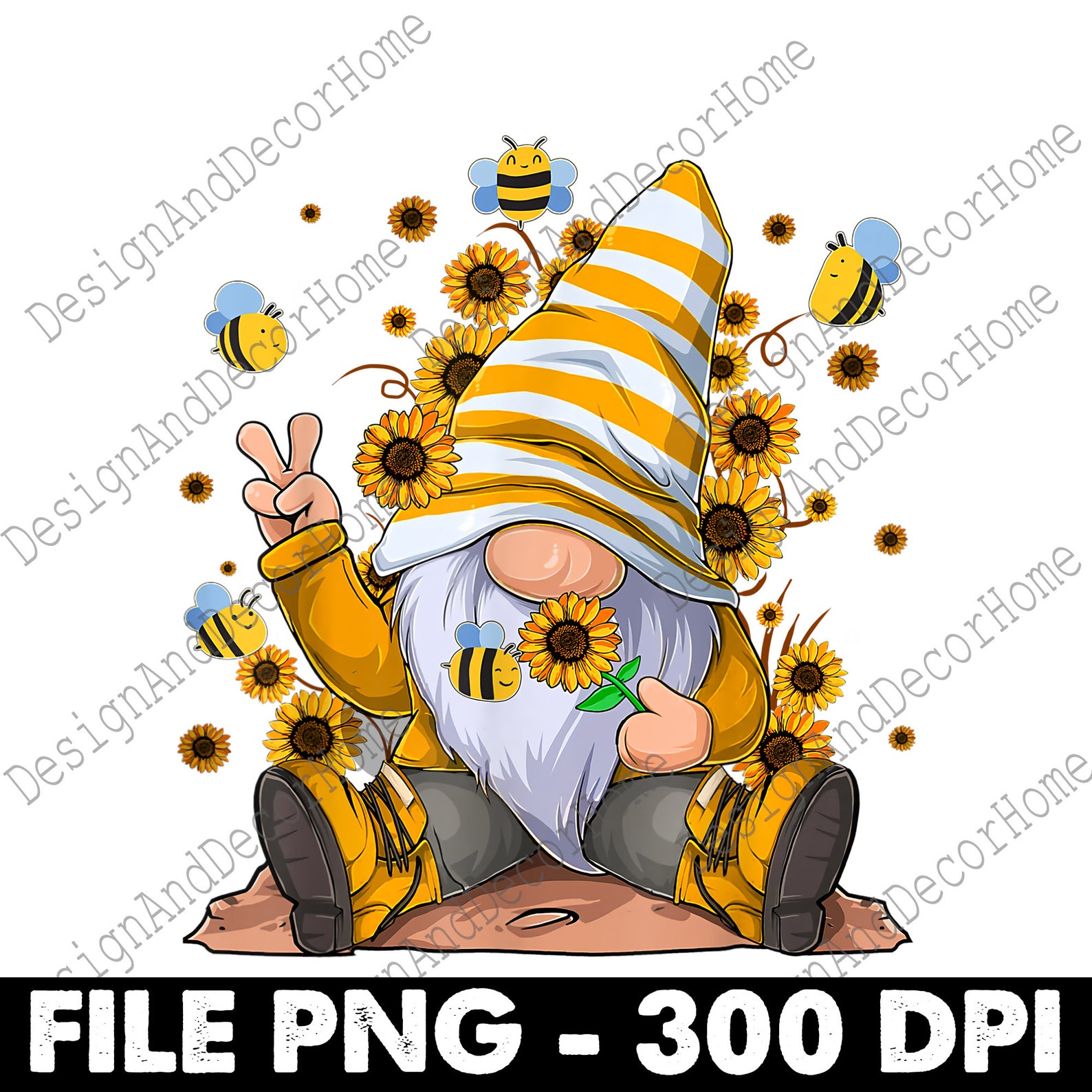 Sunflower Gnome Png With Bee Funny Hippie Gnome for Flower - Etsy