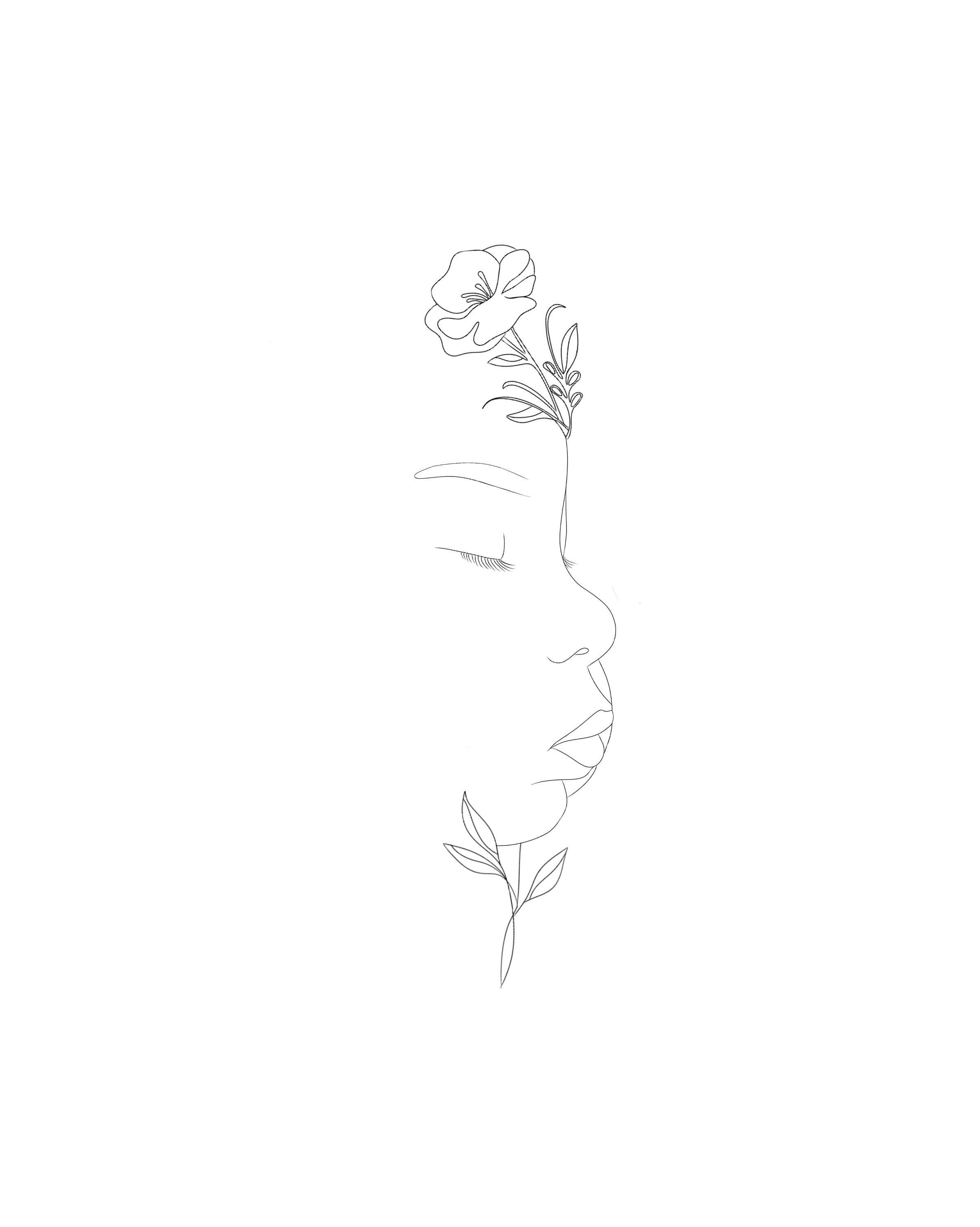 Side Profile Drawing With Birth Flower | Custom Portrait Outline - Etsy