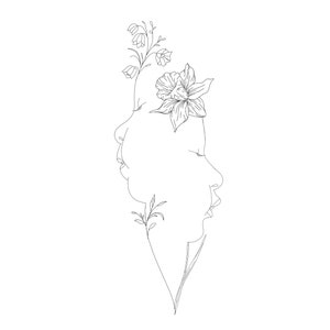 Side Profile Drawing With Birth Flower | Custom Portrait Outline - Etsy