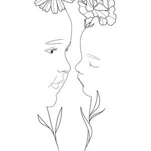 Side Profile Drawing With Birth Flower | Custom Portrait Outline - Etsy