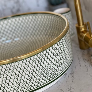 Antique Sink With Brass Rim Edge, Vessel Sink, Sink Bowl, Ceramic Basin ...