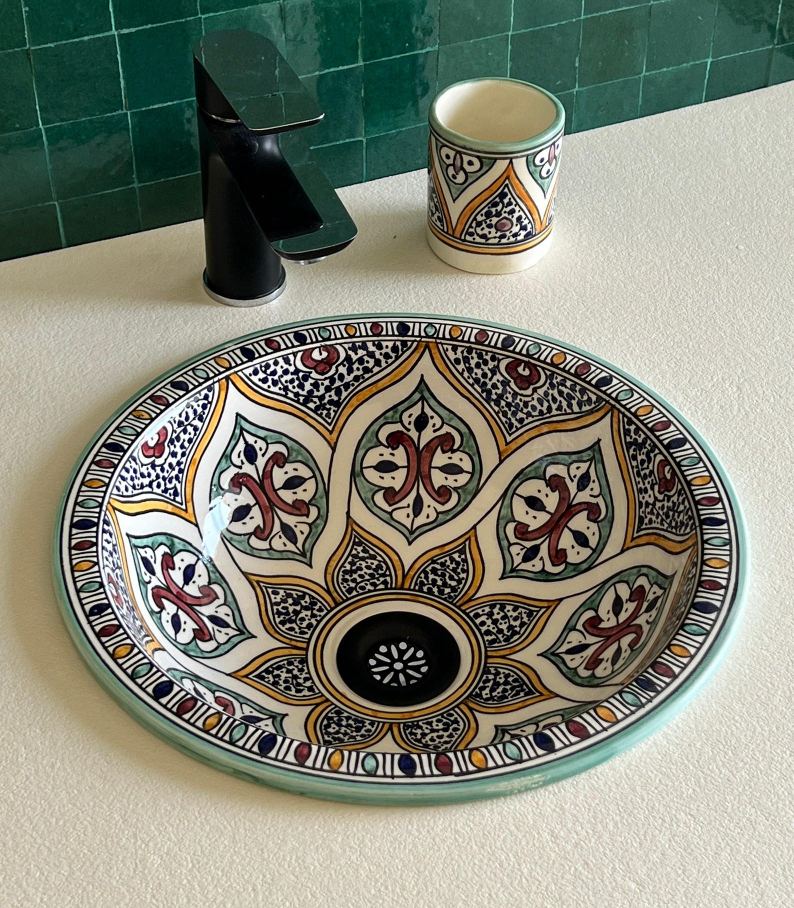Vessel Sink, Bathroom Basin, Hand Painted Sink, Moroccan Handmade Wash ...