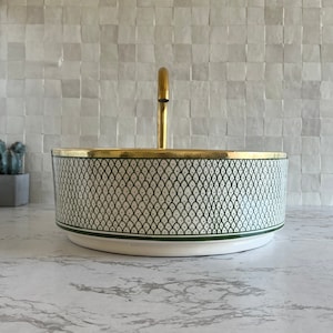 Antique Sink With Brass Rim Edge, Vessel Sink, Sink Bowl, Ceramic Basin ...