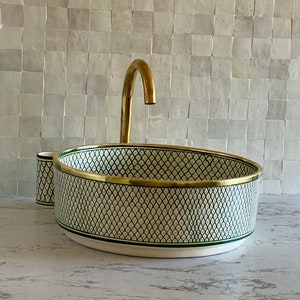 Antique Sink With Brass Rim Edge, Vessel Sink, Sink Bowl, Ceramic Basin ...